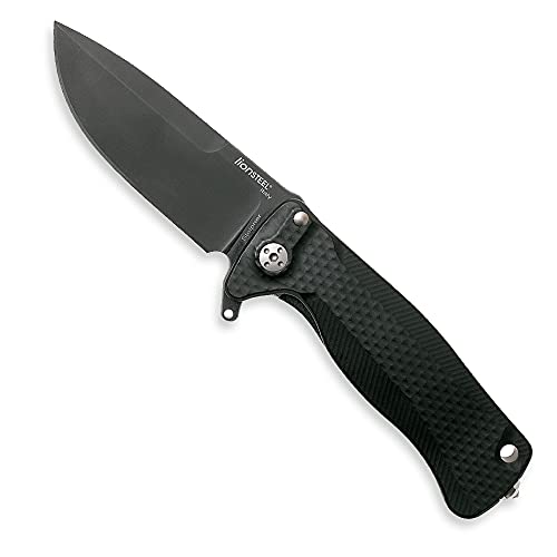 Lion Steel SR22A Sleipner Frame Lock Folding Pocket Knife - Machined Aluminum Handle, IKBS Ball Bearing System, Dual Carry Clip (Black Handle, Black Blade), one Size