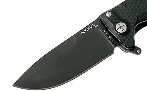 Lion Steel SR22A Sleipner Frame Lock Folding Pocket Knife - Machined Aluminum Handle, IKBS Ball Bearing System, Dual Carry Clip (Black Handle, Black Blade), one Size