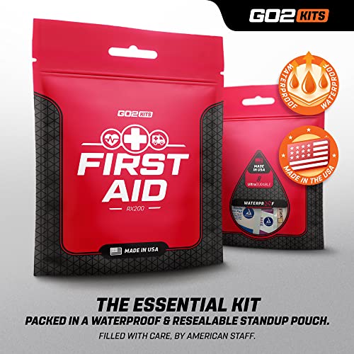 Go2Kits First Aid Kit 2.0 USA Made 38 Piece Basic Plus (1 Pack) Red