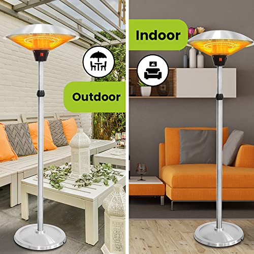 Gorilla Gadgets Electric Patio Heater 1500W for Outdoor Heating with Adjustable Height, Quiet Operation, Free Standing and Waterproof Space Warmer (EPH-SIL)