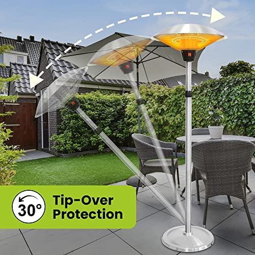 Gorilla Gadgets Electric Patio Heater 1500W for Outdoor Heating with Adjustable Height, Quiet Operation, Free Standing and Waterproof Space Warmer (EPH-SIL)