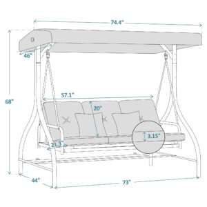 MCombo 3-Seat Outdoor Patio Swing Chair, Adjustable Backrest and Canopy, Porch Swing Glider Chair, w/Cushions and Pillows, 4068 (Green)