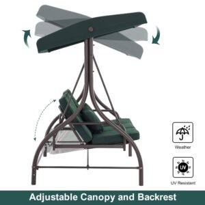 MCombo 3-Seat Outdoor Patio Swing Chair, Adjustable Backrest and Canopy, Porch Swing Glider Chair, w/Cushions and Pillows, 4068 (Green)