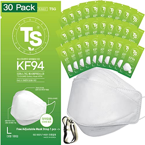 INT [ 30 Pack ] KFDA Mask Certified, TS Guard Safety Face Mask ; 4-Layered Protection, Tri-Folding Style, 3D-Ergonomic Design, White Color, Made in Korea.