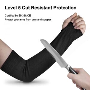 DEYAN Cut Resistant Sleeves, Level 5 Arm Protection Sleeves with Thumb Hole, 18 inch Extra Long Arm Protectors, Slash Resistant Safety Arm Guard for Garden Farm Yard Working, 1 Pair (Black)