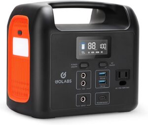 golabs r150 portable power station, 204wh lifepo4 battery with 160w ac, pd 60w, 12v dc, type c qc3.0 outles, solar generator backup power supply for outdoors camping fishing emergency home orange