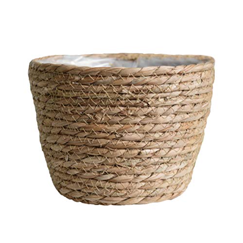 SANGDA Seagrass Planters, Cover Storage Basket Containers Hand Woven Straw Pot with Plastic Liners for Indoor Outdoor Plant, Flower