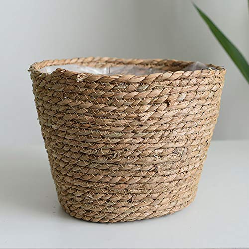 SANGDA Seagrass Planters, Cover Storage Basket Containers Hand Woven Straw Pot with Plastic Liners for Indoor Outdoor Plant, Flower