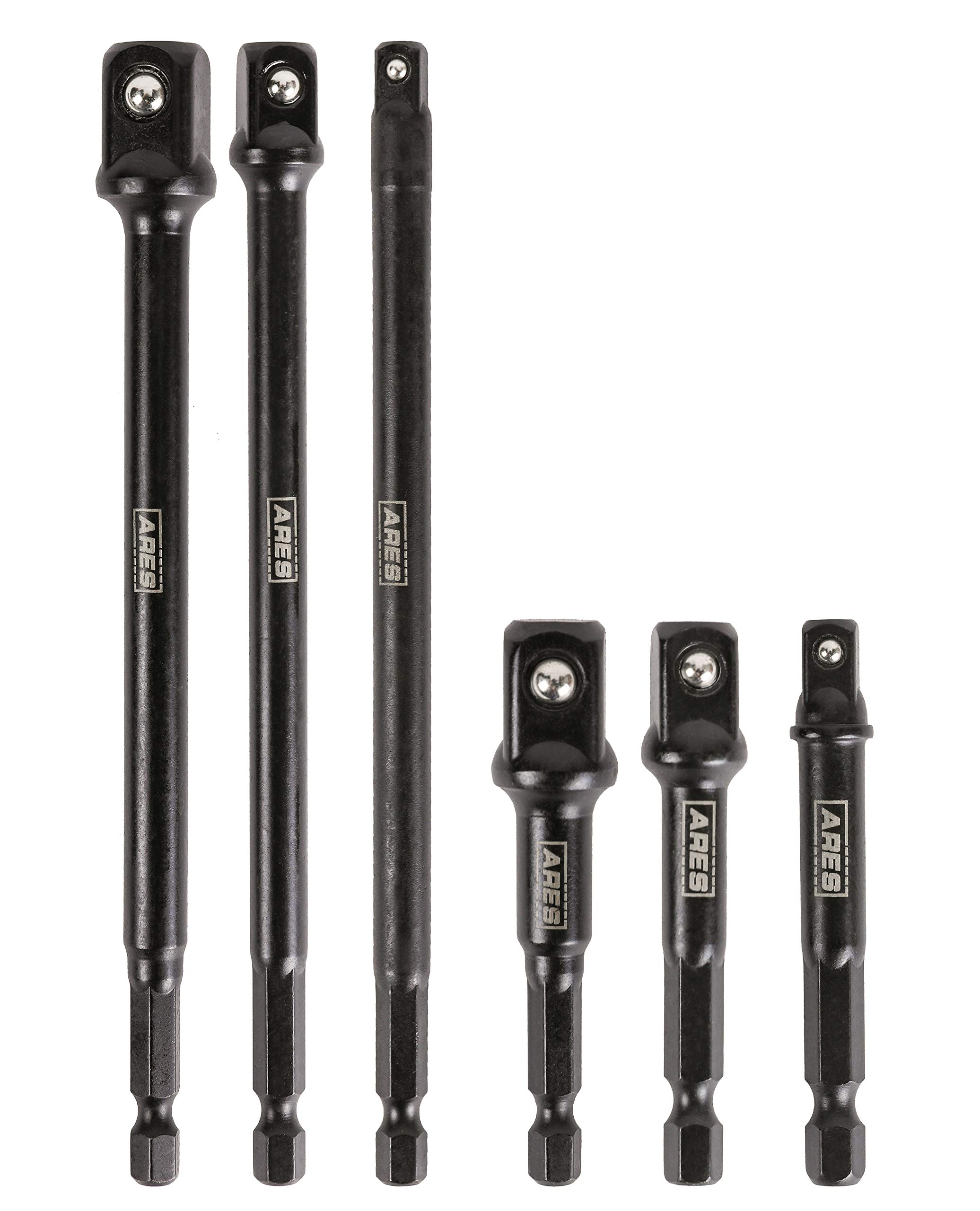 ARES 70382-6-Piece 3-Inch and 6-Inch Impact Grade Socket Adapter Set - Turns Impact Drill Driver into High Speed Socket Driver - 1/4-Inch, 3/8-Inch, and 1/2-Inch Drive Sizes