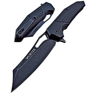 vortek hawkeye edc folding pocket knife: ball bearing pivot, ultra smooth one hand opening and closing, 8cr13mov reverse tanto blade, g10 handles provide superior grip