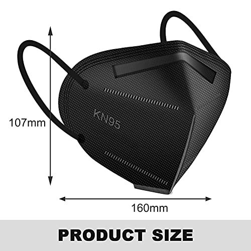 Taimu TM KN95 Face Masks for Protection Black Breathable Foldable Protective Masks Against PM2.5, Dust, Air Pollution for Adult, Men, Women(50 PCS)