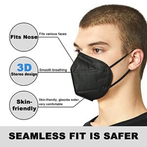 Taimu TM KN95 Face Masks for Protection Black Breathable Foldable Protective Masks Against PM2.5, Dust, Air Pollution for Adult, Men, Women(50 PCS)