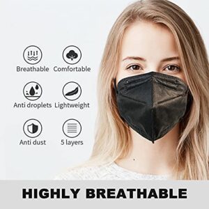 Taimu TM KN95 Face Masks for Protection Black Breathable Foldable Protective Masks Against PM2.5, Dust, Air Pollution for Adult, Men, Women(50 PCS)