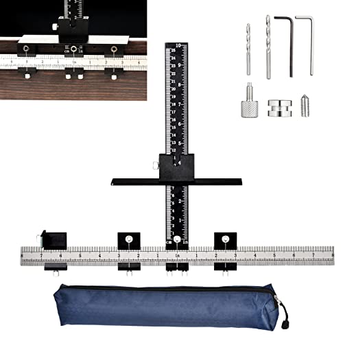 Cabinet Hardware Jig All Metal, with Φ5mm & Φ4mm Drilling Hole, Aluminum Alloy Cabinet Hole Drilling Template for Knob/Handle/Pull. Extra 2 Drill Bits & 1 Set of Fittings, Inch & Metric(2 Scale)