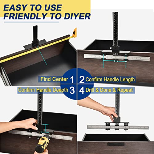 Cabinet Hardware Jig All Metal, with Φ5mm & Φ4mm Drilling Hole, Aluminum Alloy Cabinet Hole Drilling Template for Knob/Handle/Pull. Extra 2 Drill Bits & 1 Set of Fittings, Inch & Metric(2 Scale)