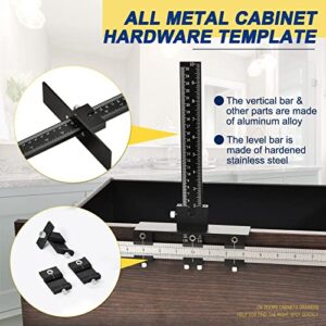 Cabinet Hardware Jig All Metal, with Φ5mm & Φ4mm Drilling Hole, Aluminum Alloy Cabinet Hole Drilling Template for Knob/Handle/Pull. Extra 2 Drill Bits & 1 Set of Fittings, Inch & Metric(2 Scale)