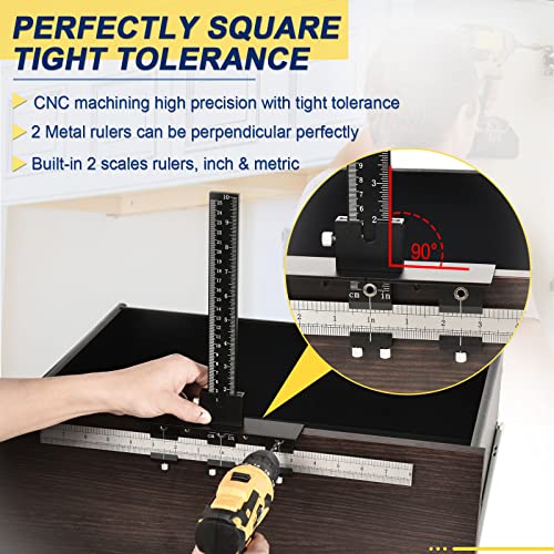 Cabinet Hardware Jig All Metal, with Φ5mm & Φ4mm Drilling Hole, Aluminum Alloy Cabinet Hole Drilling Template for Knob/Handle/Pull. Extra 2 Drill Bits & 1 Set of Fittings, Inch & Metric(2 Scale)