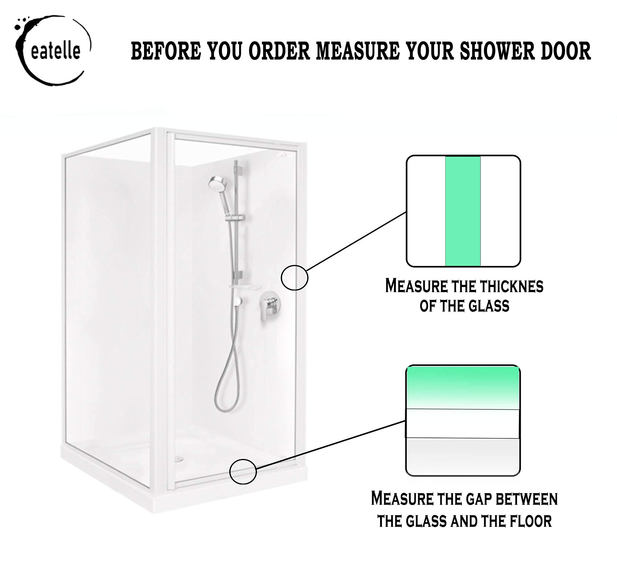 eatelle Frameless Shower Door Bottom Seal with Drip Rail - 3/16" (5mm) Thick Glass, 36" Long Sweep - Ultra Clear Polycarbonate