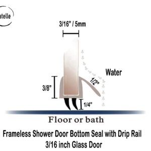 eatelle Frameless Shower Door Bottom Seal with Drip Rail - 3/16" (5mm) Thick Glass, 36" Long Sweep - Ultra Clear Polycarbonate