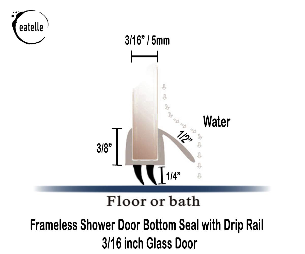 eatelle Frameless Shower Door Bottom Seal with Drip Rail - 3/16" (5mm) Thick Glass, 36" Long Sweep - Ultra Clear Polycarbonate