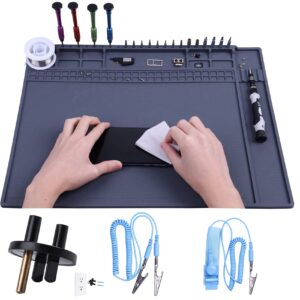 premium heat resistant anti static mat for computer, laptop, cellphone electronics repair, hpfix esd safe soldering mat for for bga and gun soldering iron, workbench (17.7" x 13.6")