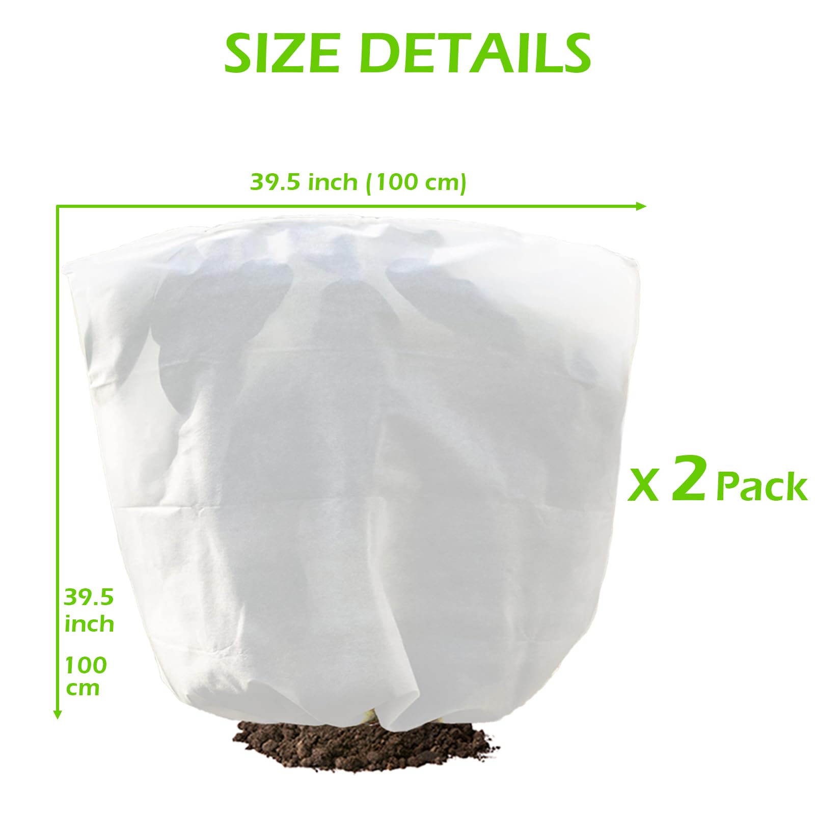 Plant Covers Frost Protection Bag Large Size Winter Drawstring Plant Covers Winter Reusable Plants Jacket for Fruit Tree Shrub Potted Plants (2 Pack 39.4"x39.4")