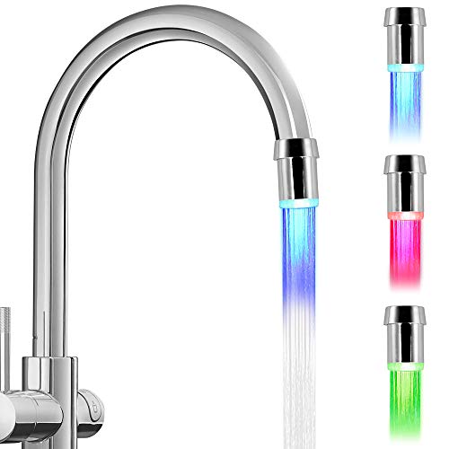 2-Pack 3-color LED Kitchen Water Faucet Head, Upgrade Temperature Sensitive Gradient Water Stream Color Changing Kitchen Spray Head Adapter Sink Lights for Kitchen and Bathroom, No Electric