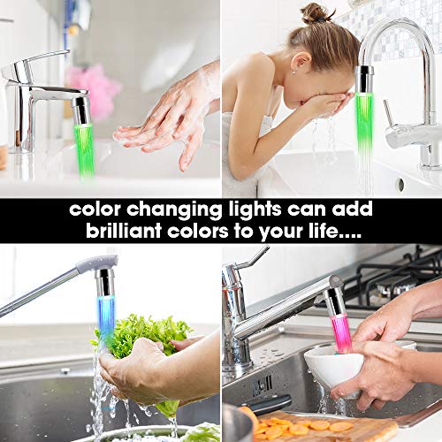 2-Pack 3-color LED Kitchen Water Faucet Head, Upgrade Temperature Sensitive Gradient Water Stream Color Changing Kitchen Spray Head Adapter Sink Lights for Kitchen and Bathroom, No Electric