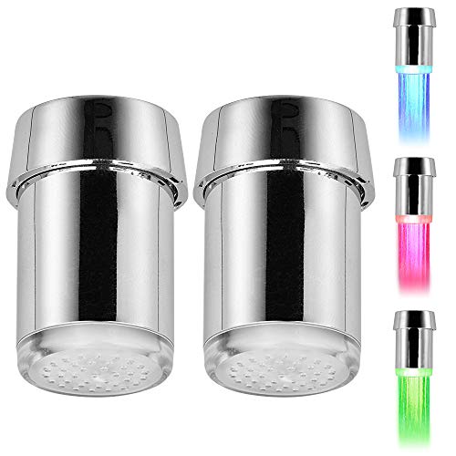 2-Pack 3-color LED Kitchen Water Faucet Head, Upgrade Temperature Sensitive Gradient Water Stream Color Changing Kitchen Spray Head Adapter Sink Lights for Kitchen and Bathroom, No Electric