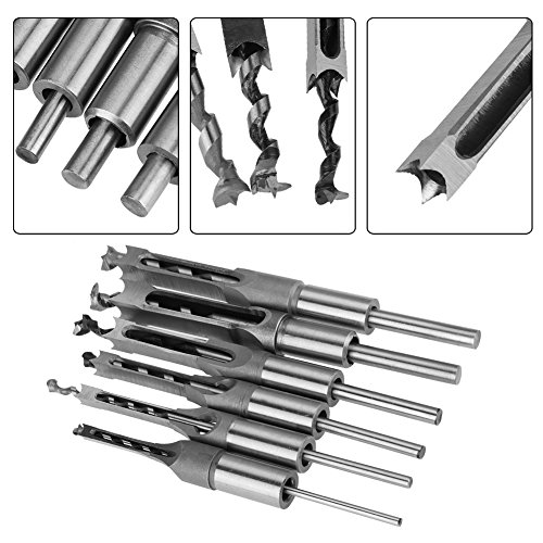 6Pcs Hole Drill Bit, Square Hole Drill Bit Woodworking Hole Saw Mortising Chisel Drill Bit Tool 1/4-Inch, 3/4inch, 3/8-Inch, 5/8-Inch, 5/16-Inch, 9/16-Inch Hole Saw Drill Bit Auger Rotation Wood Tool