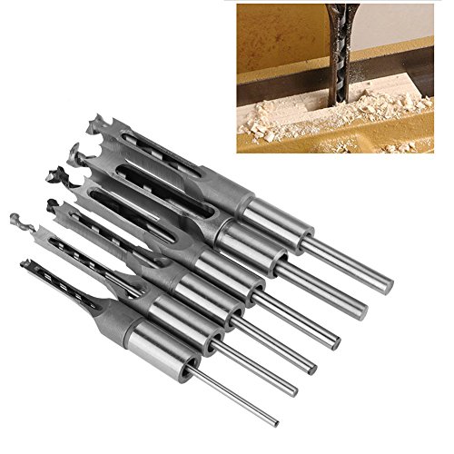 6Pcs Hole Drill Bit, Square Hole Drill Bit Woodworking Hole Saw Mortising Chisel Drill Bit Tool 1/4-Inch, 3/4inch, 3/8-Inch, 5/8-Inch, 5/16-Inch, 9/16-Inch Hole Saw Drill Bit Auger Rotation Wood Tool