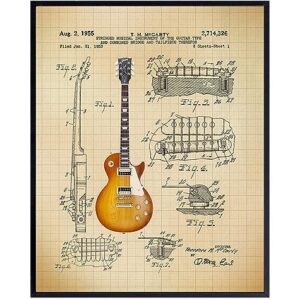 Guitar Patent Print - Iconic Electric Guitar of Famous Musicians - Music Gift for Rock n Roll Fan, Musicians, Guitar Player - Cool Wall Art, Home Decor Artwork Poster Picture - 8x10 Unframed