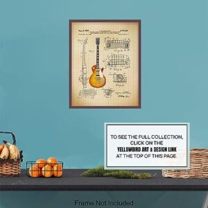 Guitar Patent Print - Iconic Electric Guitar of Famous Musicians - Music Gift for Rock n Roll Fan, Musicians, Guitar Player - Cool Wall Art, Home Decor Artwork Poster Picture - 8x10 Unframed