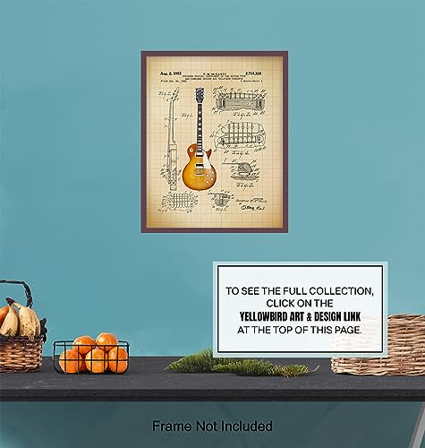 Guitar Patent Print - Iconic Electric Guitar of Famous Musicians - Music Gift for Rock n Roll Fan, Musicians, Guitar Player - Cool Wall Art, Home Decor Artwork Poster Picture - 8x10 Unframed