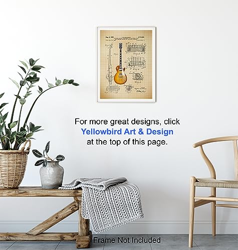 Guitar Patent Print - Iconic Electric Guitar of Famous Musicians - Music Gift for Rock n Roll Fan, Musicians, Guitar Player - Cool Wall Art, Home Decor Artwork Poster Picture - 8x10 Unframed