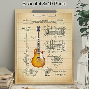 Guitar Patent Print - Iconic Electric Guitar of Famous Musicians - Music Gift for Rock n Roll Fan, Musicians, Guitar Player - Cool Wall Art, Home Decor Artwork Poster Picture - 8x10 Unframed