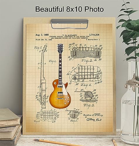 Guitar Patent Print - Iconic Electric Guitar of Famous Musicians - Music Gift for Rock n Roll Fan, Musicians, Guitar Player - Cool Wall Art, Home Decor Artwork Poster Picture - 8x10 Unframed