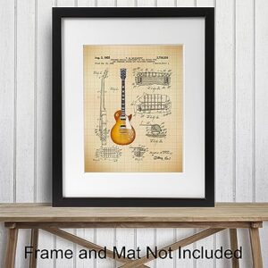 Guitar Patent Print - Iconic Electric Guitar of Famous Musicians - Music Gift for Rock n Roll Fan, Musicians, Guitar Player - Cool Wall Art, Home Decor Artwork Poster Picture - 8x10 Unframed