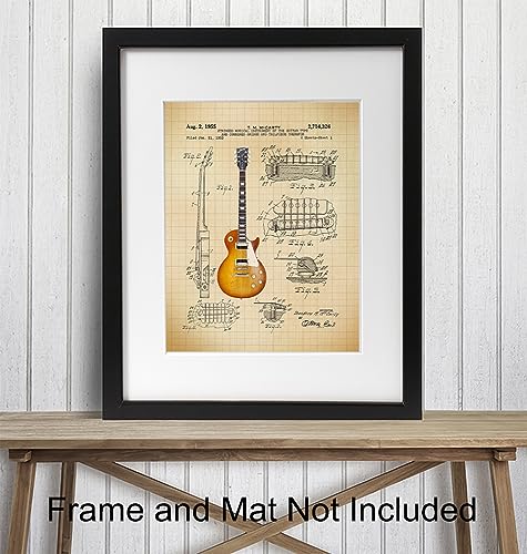 Guitar Patent Print - Iconic Electric Guitar of Famous Musicians - Music Gift for Rock n Roll Fan, Musicians, Guitar Player - Cool Wall Art, Home Decor Artwork Poster Picture - 8x10 Unframed