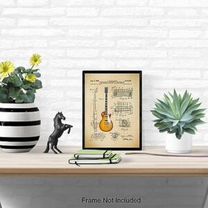 Guitar Patent Print - Iconic Electric Guitar of Famous Musicians - Music Gift for Rock n Roll Fan, Musicians, Guitar Player - Cool Wall Art, Home Decor Artwork Poster Picture - 8x10 Unframed