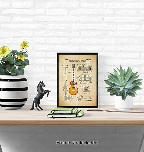 Guitar Patent Print - Iconic Electric Guitar of Famous Musicians - Music Gift for Rock n Roll Fan, Musicians, Guitar Player - Cool Wall Art, Home Decor Artwork Poster Picture - 8x10 Unframed