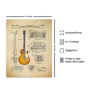 Guitar Patent Print - Iconic Electric Guitar of Famous Musicians - Music Gift for Rock n Roll Fan, Musicians, Guitar Player - Cool Wall Art, Home Decor Artwork Poster Picture - 8x10 Unframed