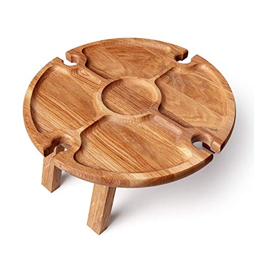 5 Sectional Round Wooden Serving Tray Platter For Wine Glasses And Cheese, Portable Wineglass Stand, Wood Wine Bottle Glass Holder Outdoor Wine Table, Wine Caddy Wine Gift, Charcuterie Board for Snack