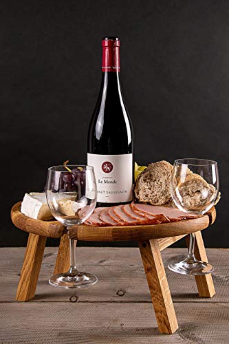 5 Sectional Round Wooden Serving Tray Platter For Wine Glasses And Cheese, Portable Wineglass Stand, Wood Wine Bottle Glass Holder Outdoor Wine Table, Wine Caddy Wine Gift, Charcuterie Board for Snack