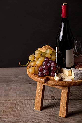 5 Sectional Round Wooden Serving Tray Platter For Wine Glasses And Cheese, Portable Wineglass Stand, Wood Wine Bottle Glass Holder Outdoor Wine Table, Wine Caddy Wine Gift, Charcuterie Board for Snack