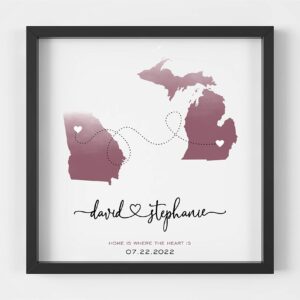 Long Distance Love Personalized Map Gift FRAMED Print Wedding Keepsake Wedding Gift Engagement Gift for Couple