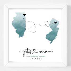 Long Distance Love Personalized Map Gift FRAMED Print Wedding Keepsake Wedding Gift Engagement Gift for Couple