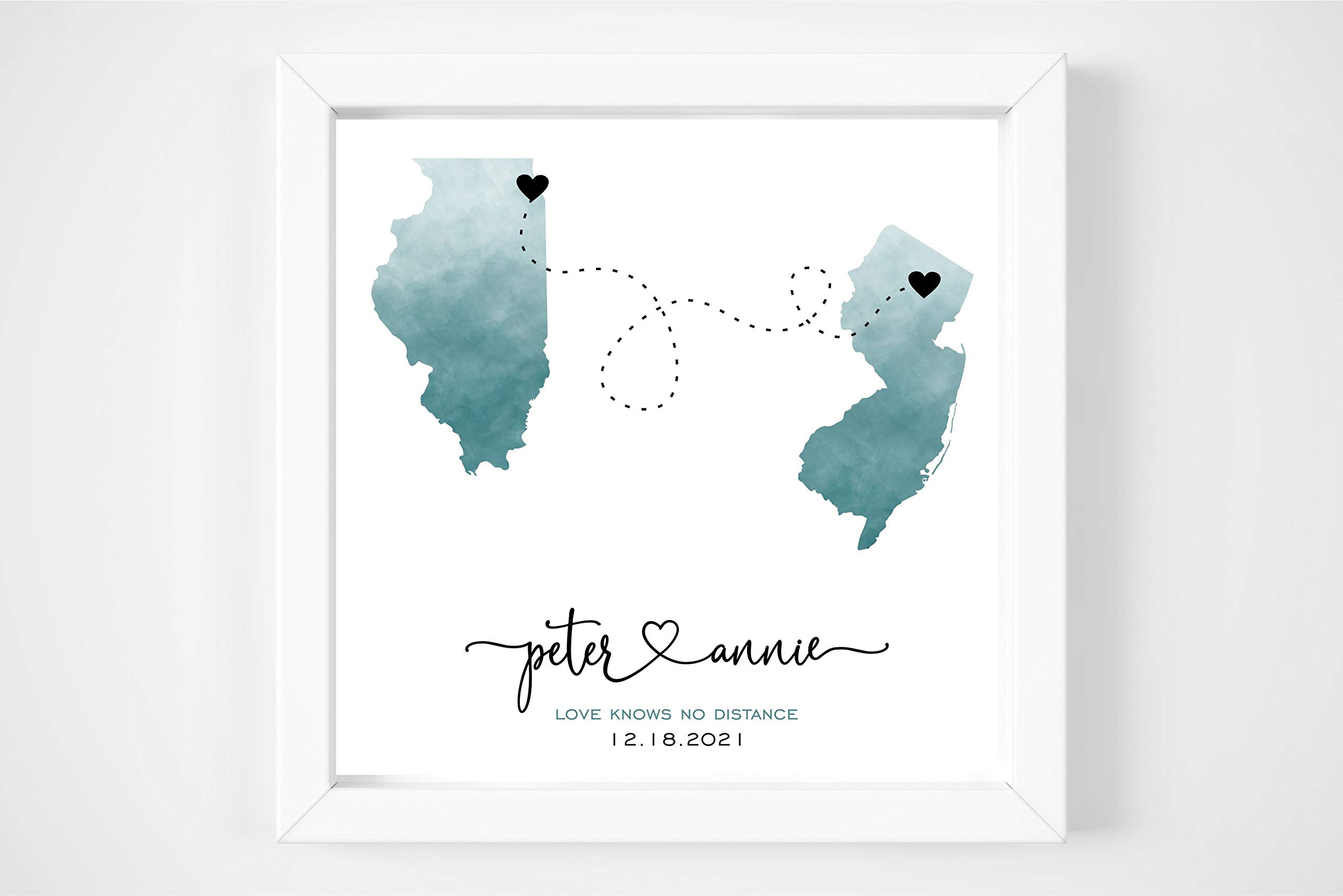 Long Distance Love Personalized Map Gift FRAMED Print Wedding Keepsake Wedding Gift Engagement Gift for Couple