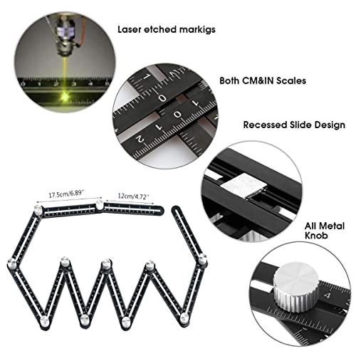 Multi Angle Measuring Ruler 12-Side Alloy Angle Finder Template Tool 12- Folding Ruler Brick Tile Wood Corner Positioning Tools