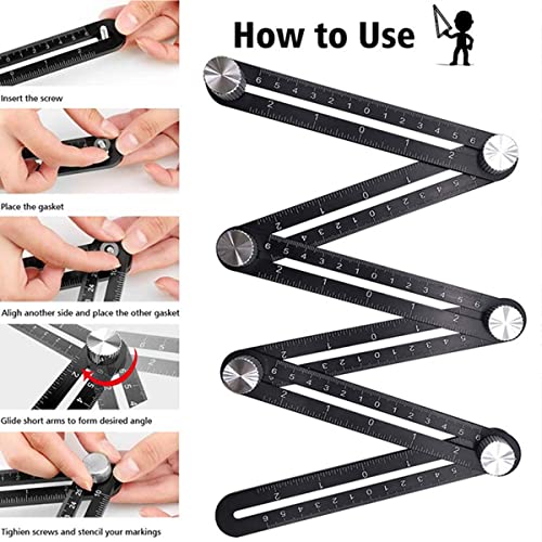 Multi Angle Measuring Ruler 12-Side Alloy Angle Finder Template Tool 12- Folding Ruler Brick Tile Wood Corner Positioning Tools